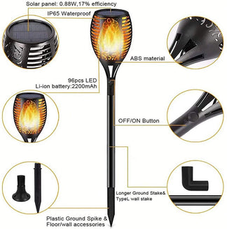 Solar LED Flame Lamp Lawn Flame Flickering Torch Light Outdoor Fire 96 ...