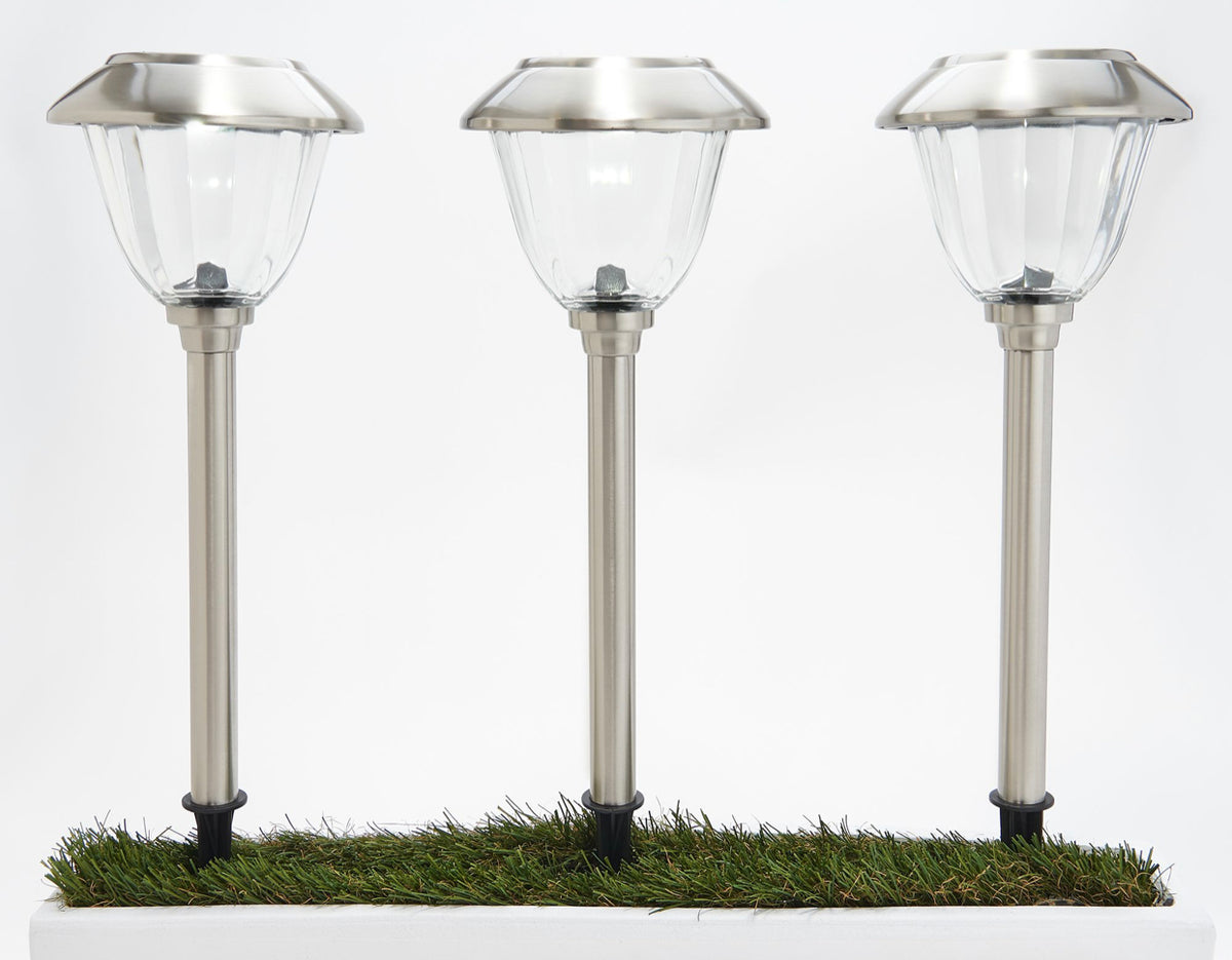 Energizer 8 Pack Solar Pathway LED Lights Outdoor- Glass and Stainless ...