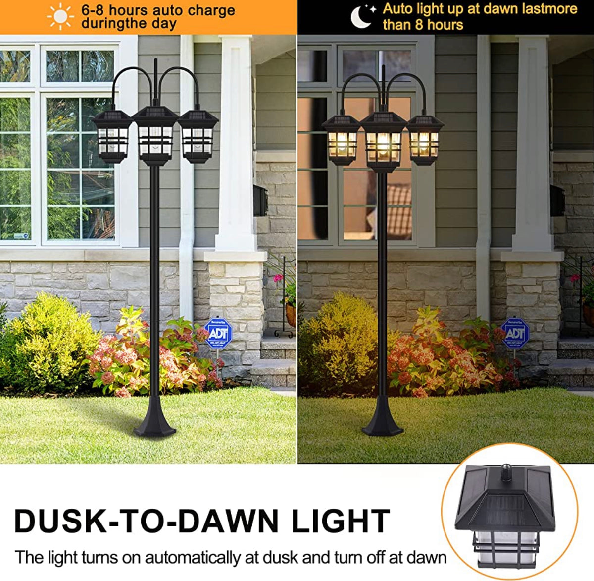 SmartYard 74.8“ Outdoor Lamp Post Lights Solar Powered,3-Head Waterpro ...