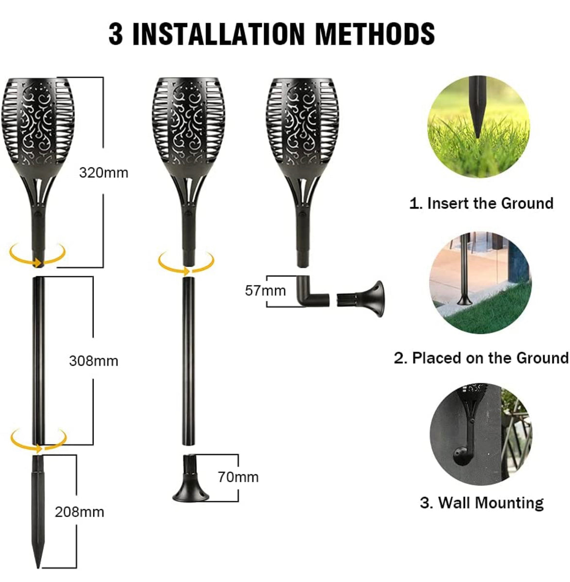 Solar LED Flame Lamp Lawn Flame Flickering Torch Light Outdoor Fire 96 ...