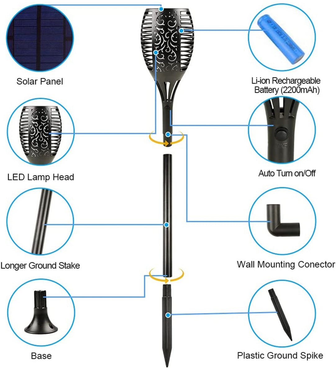 Solar LED Flame Lamp Lawn Flame Flickering Torch Light Outdoor Fire 96 ...